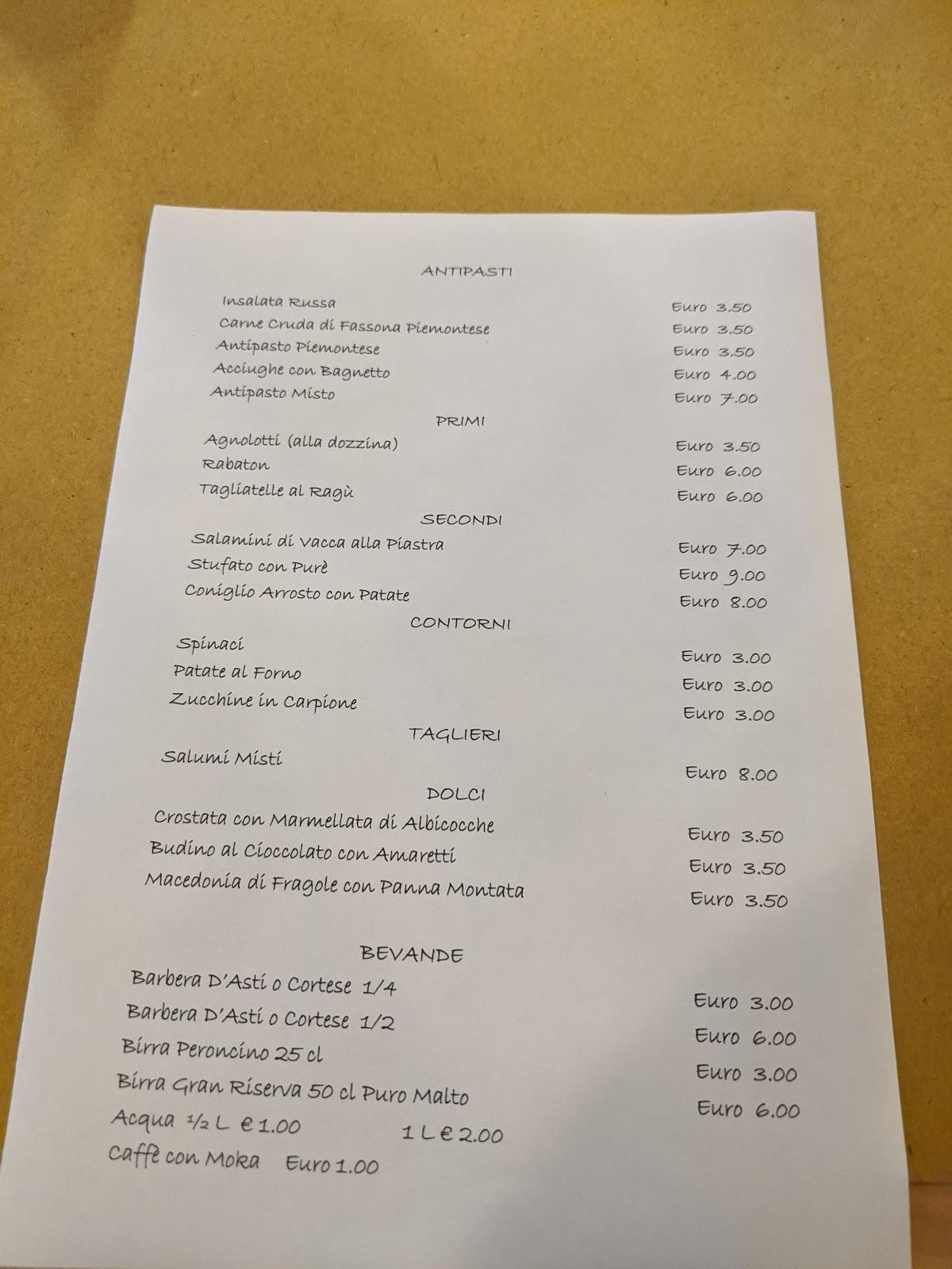 Menu da Trattoria I Galli ristorante, Alessandria