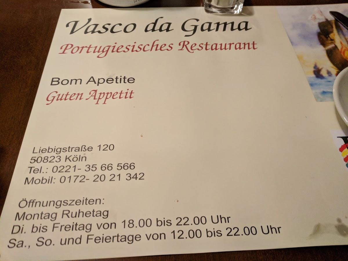 Menu at Vasco da Gama restaurant, Cologne