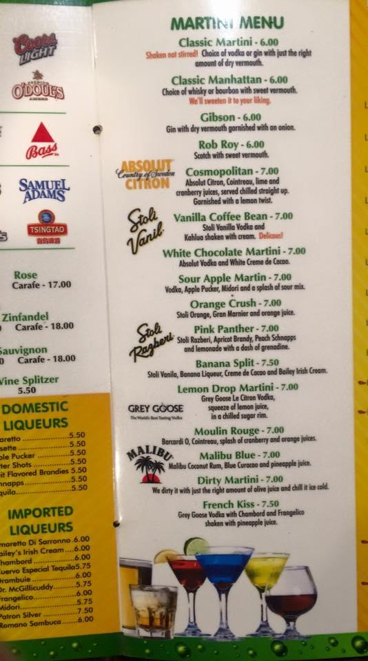 Menu at Yangtze Inn pub & bar, West Bridgewater