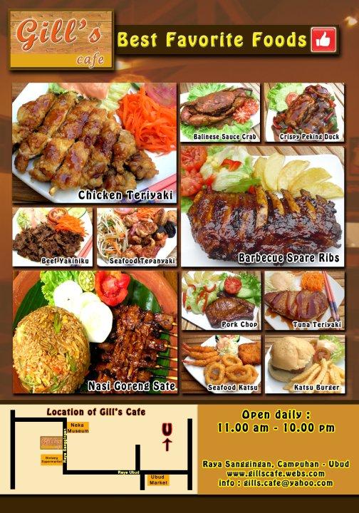 Menu at Gill's Cafe, Ubud