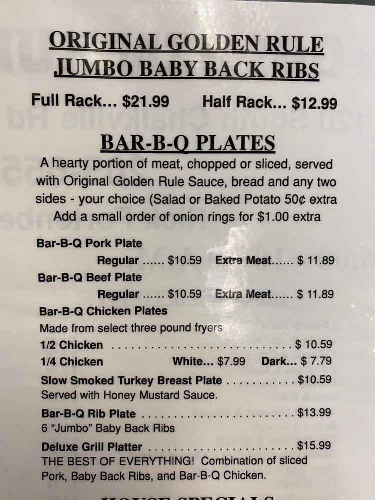 Menu at Golden Rule BBQ & Grill, Trussville, 120 S Chalkville Rd