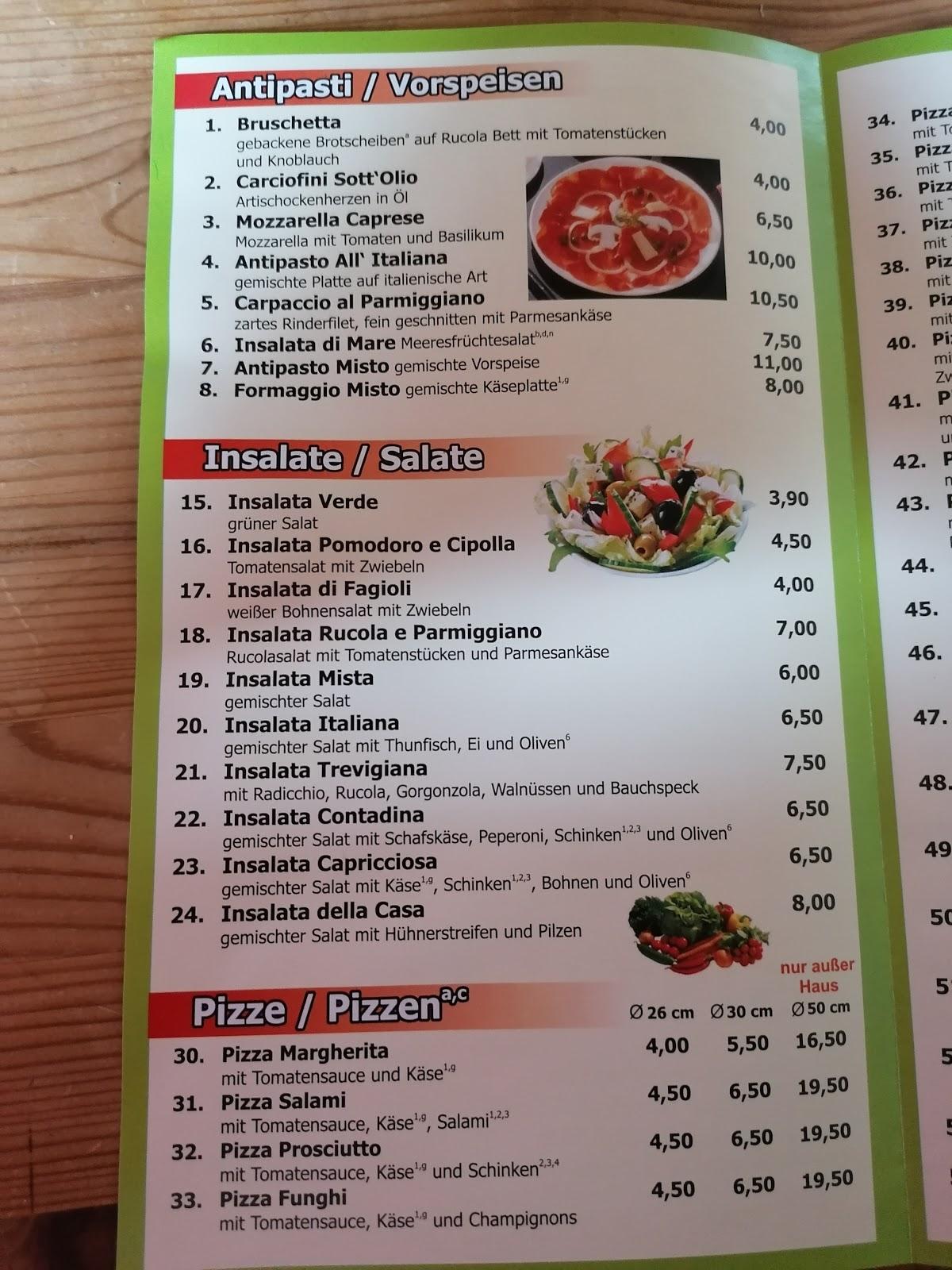 Speisekarte von Pizzeria Ristorante Etna, Delligsen