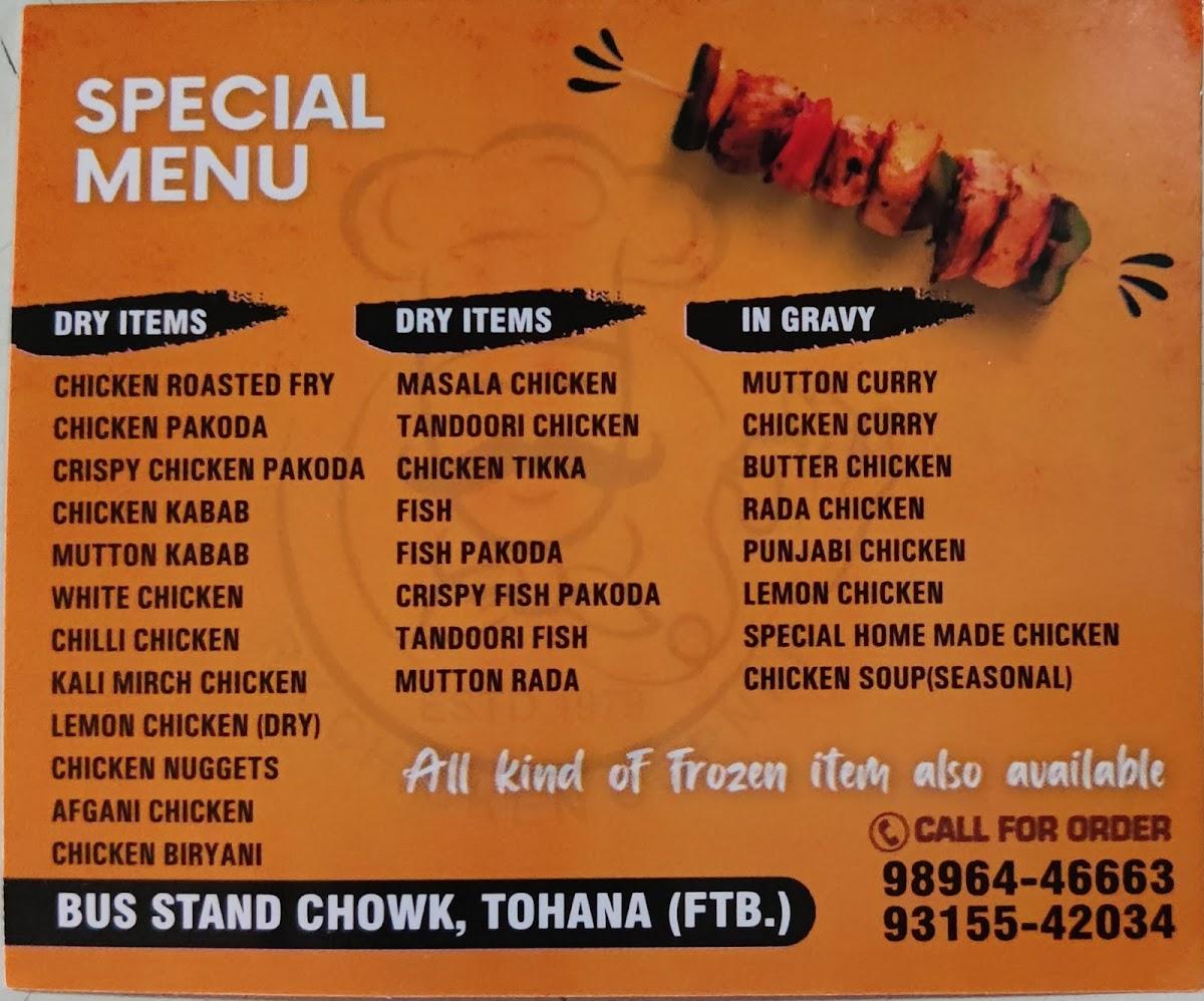 Menu at R.K Chicken corner, Tohana