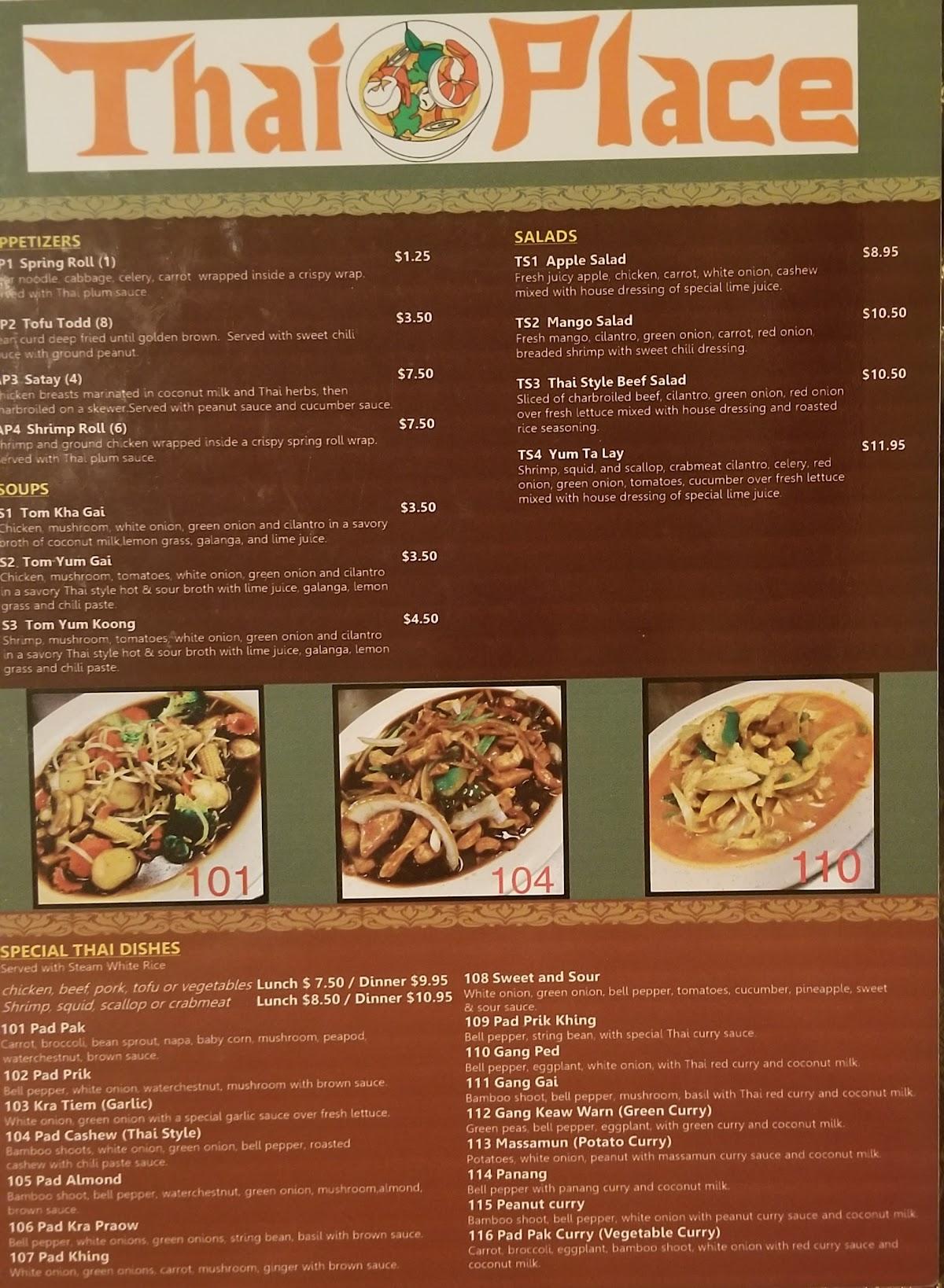 Menu at Thai Place restaurant, Southgate