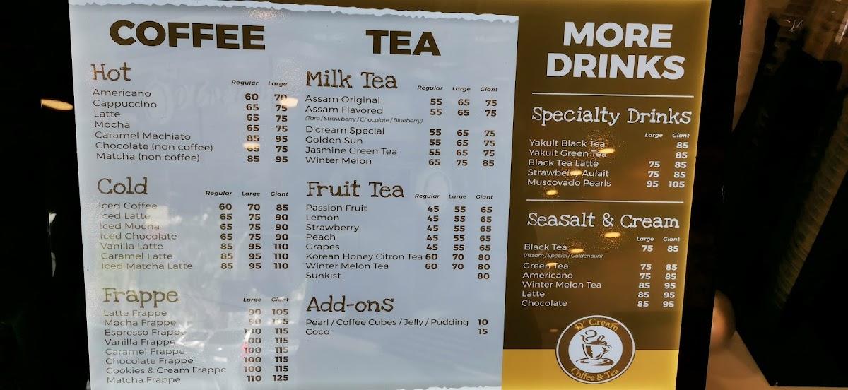Menu at D' Cream Coffee & Tea - Shopwise Araneta City cafe, Quezon City ...