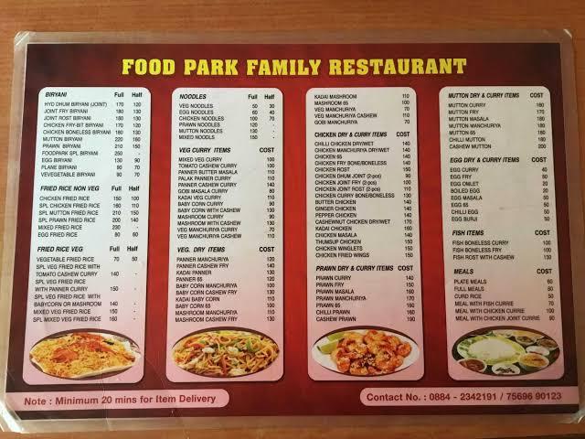 Menu at Food Park Family Restaurant, Kakinada