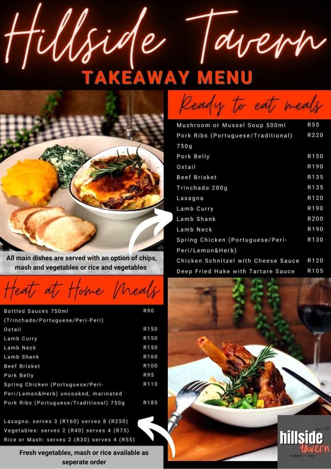 Menu at Hillside Tavern restaurant, Pretoria, 320 The Hillside St