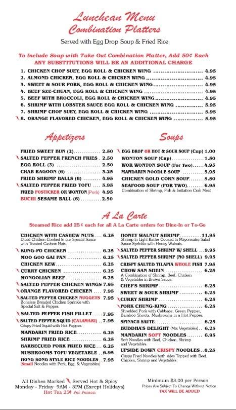 Menu at Royal Mandarin restaurant, National City