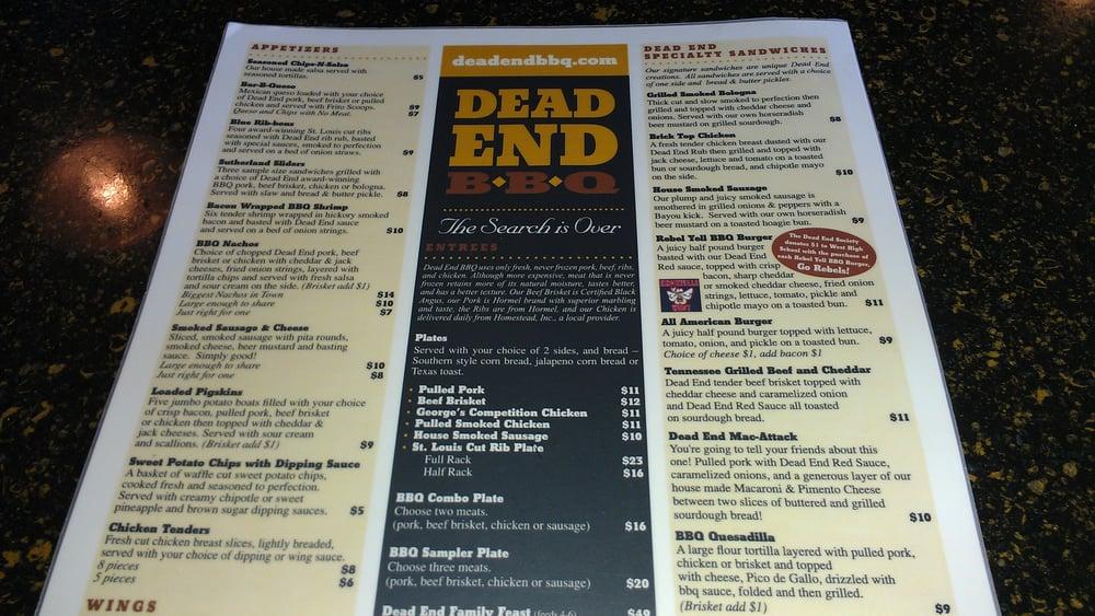 Menu at Dead End BBQ, Knoxville, Sutherland Ave