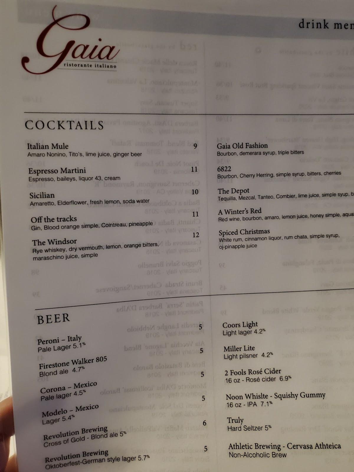 Menu at Gaia Ristorante Italiano pub & bar, Berwyn