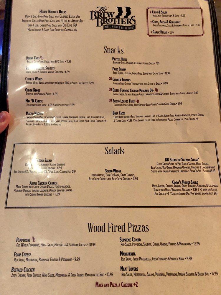 Menu at Brew Brothers restaurant, Columbus