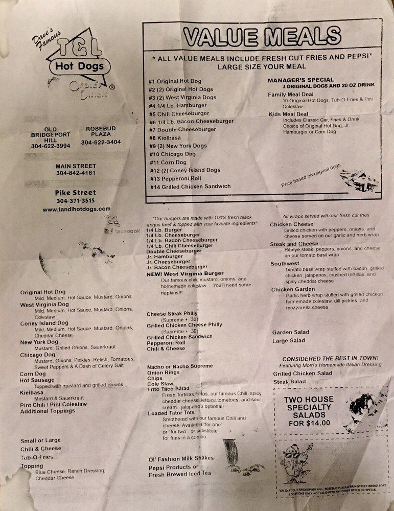 Menu at Dave's Famous T&L Hot Dogs restaurant, Weston