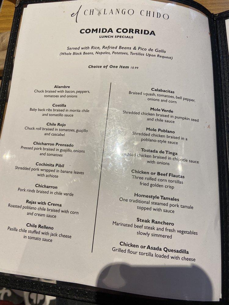 Menu at El Chilango Chido restaurant, Stockton