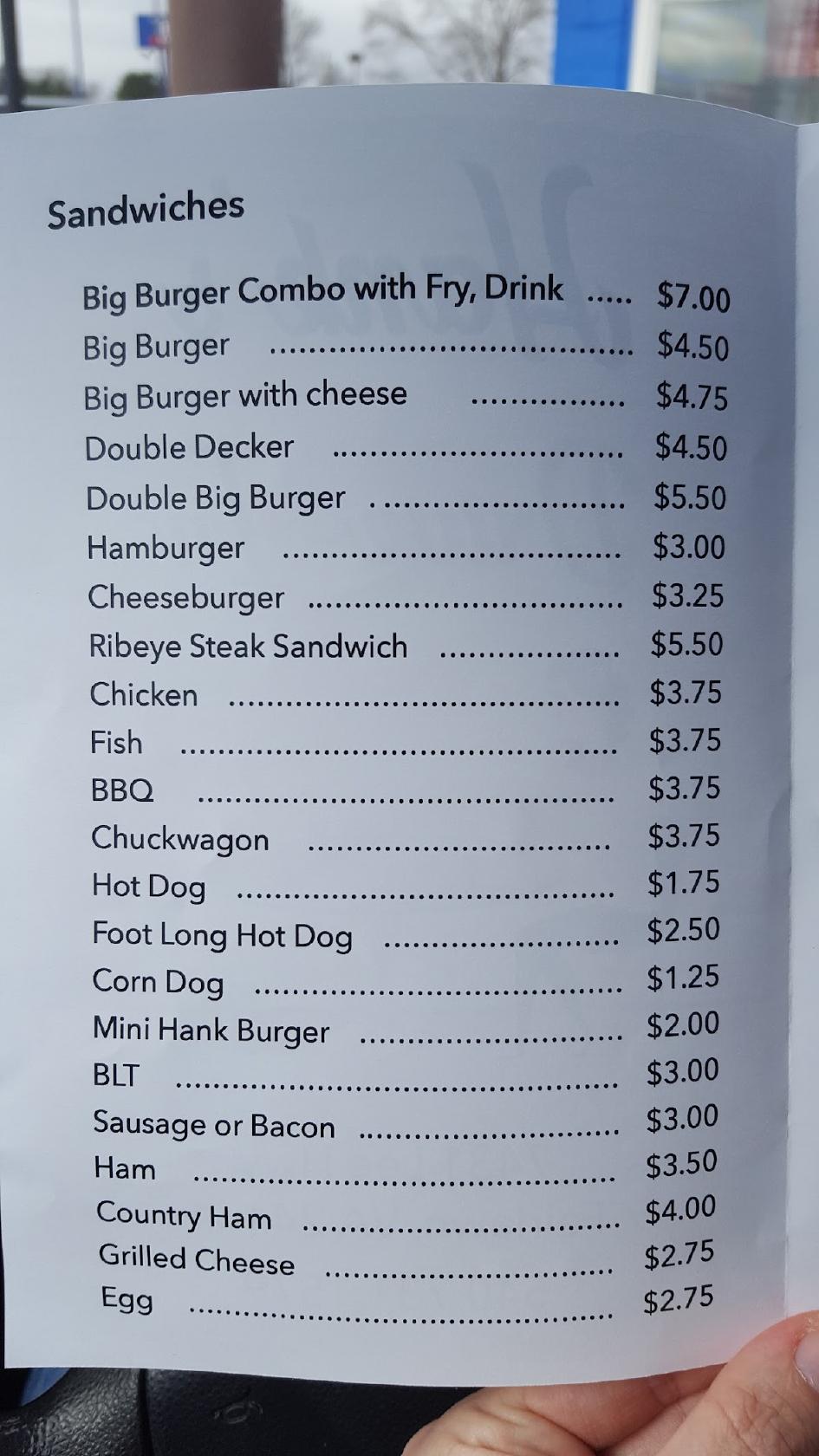 Menu at Hank's Drive In restaurant, Fairlawn