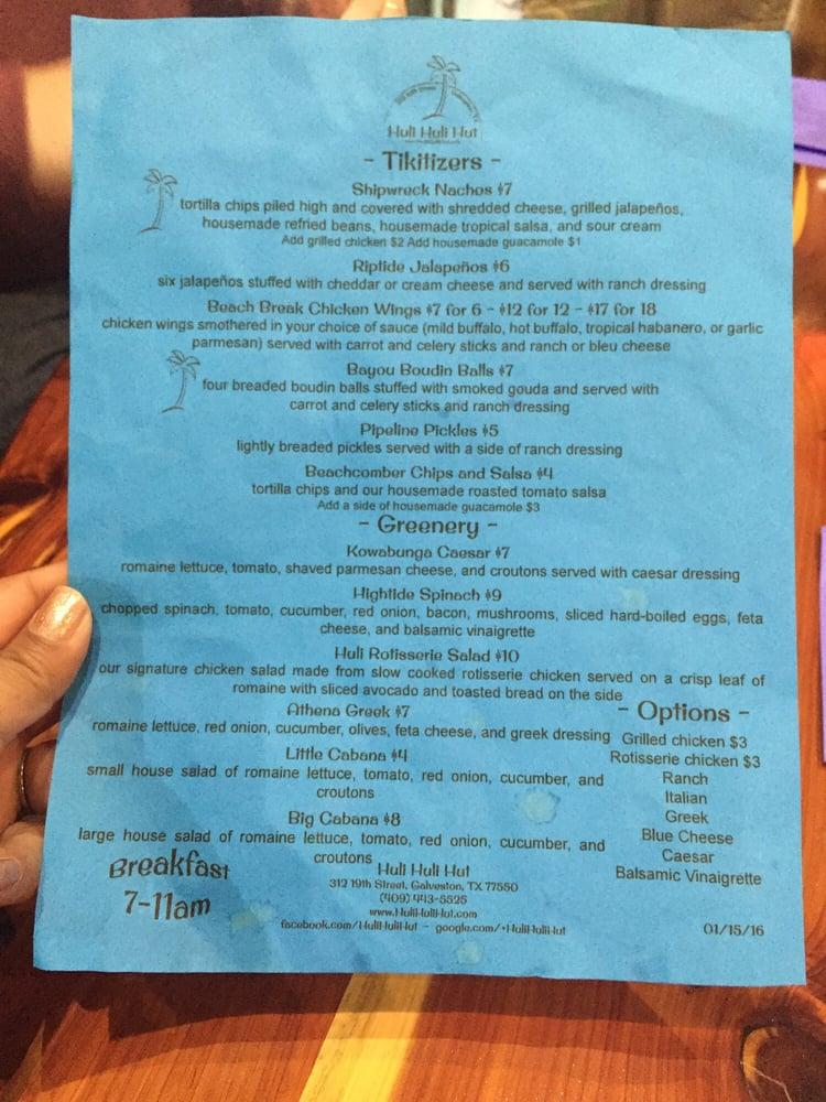 Menu at Huli Huli Hut restaurant, Galveston