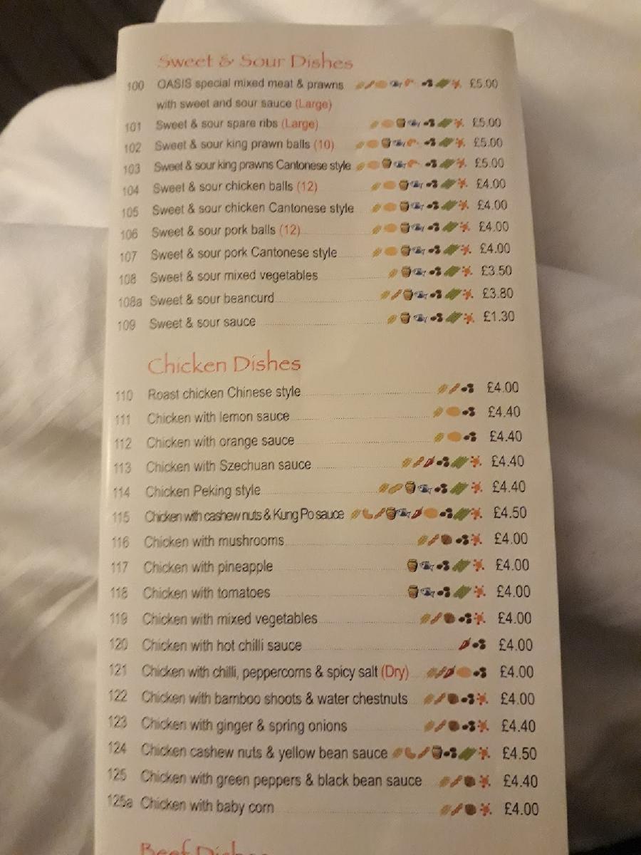 Menu at Oasis Chinese Takeway fast food, Dover