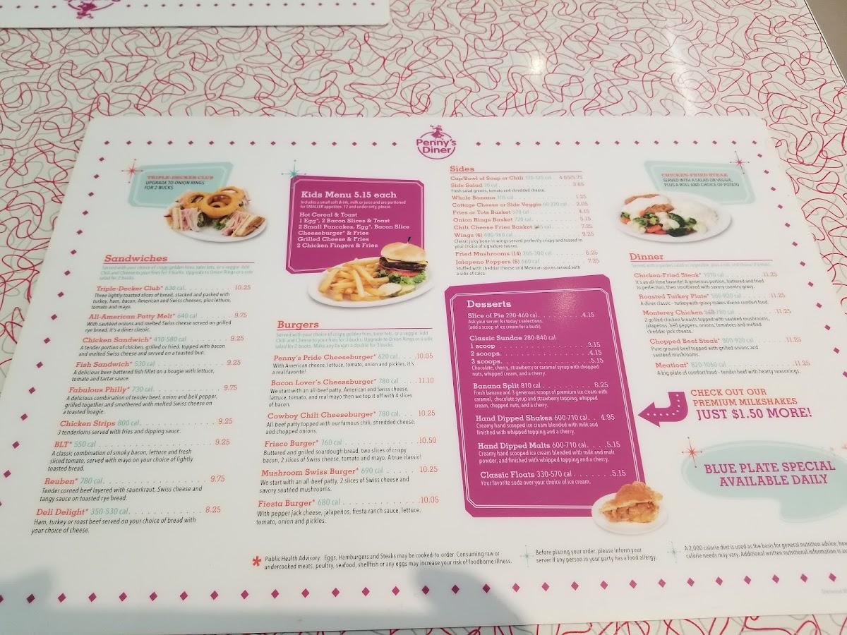 Menu at Penny's Diner restaurant, Glenwood, 120 5th St SE