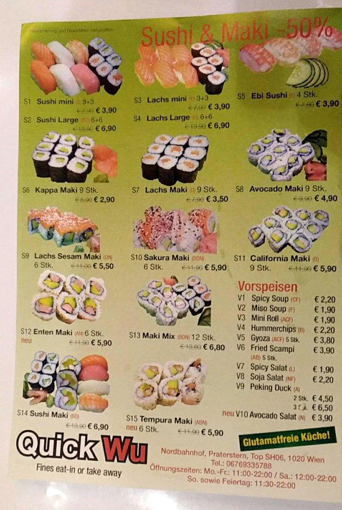 Menu at Quick Wu restaurant, Vienna