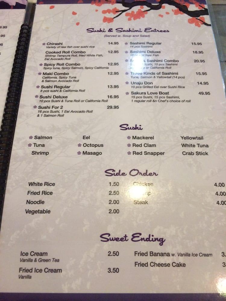Menu at Sakura restaurant, Moyock