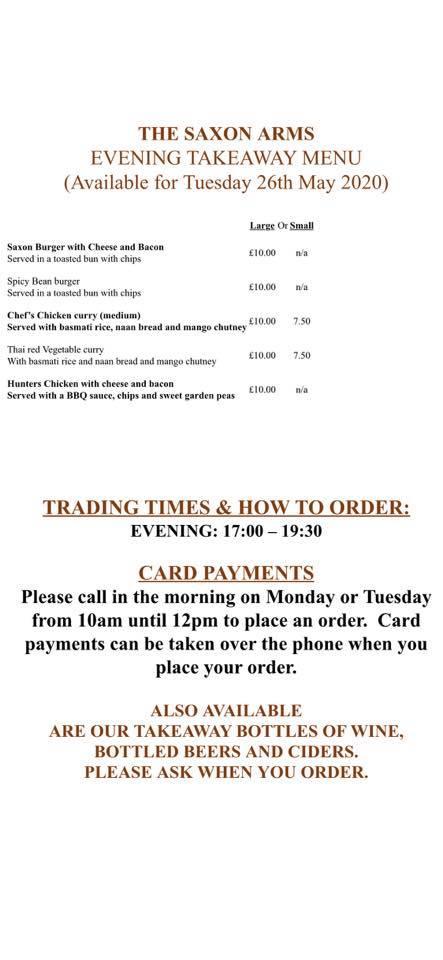 Menu at Saxon Arms pub & bar, Stratton