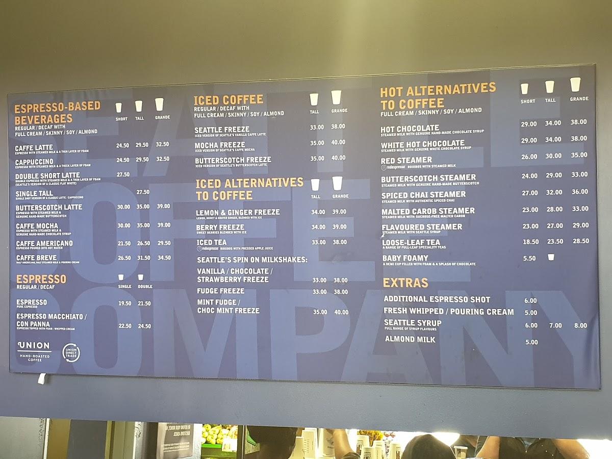 Menu at Seattle Coffee Company, Randburg, 11 West St