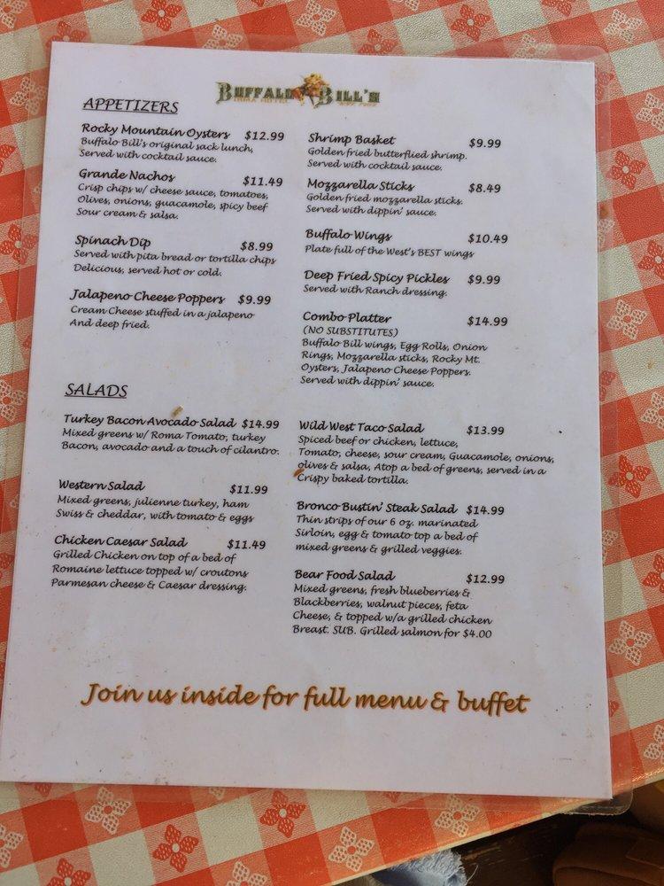 Menu at Buffalo Bill's Irma Hotel & Restaurant, Cody