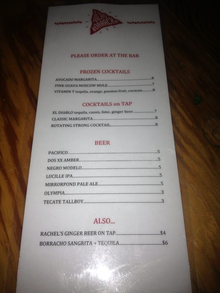 Menu at Nacho Borracho pub & bar, Seattle