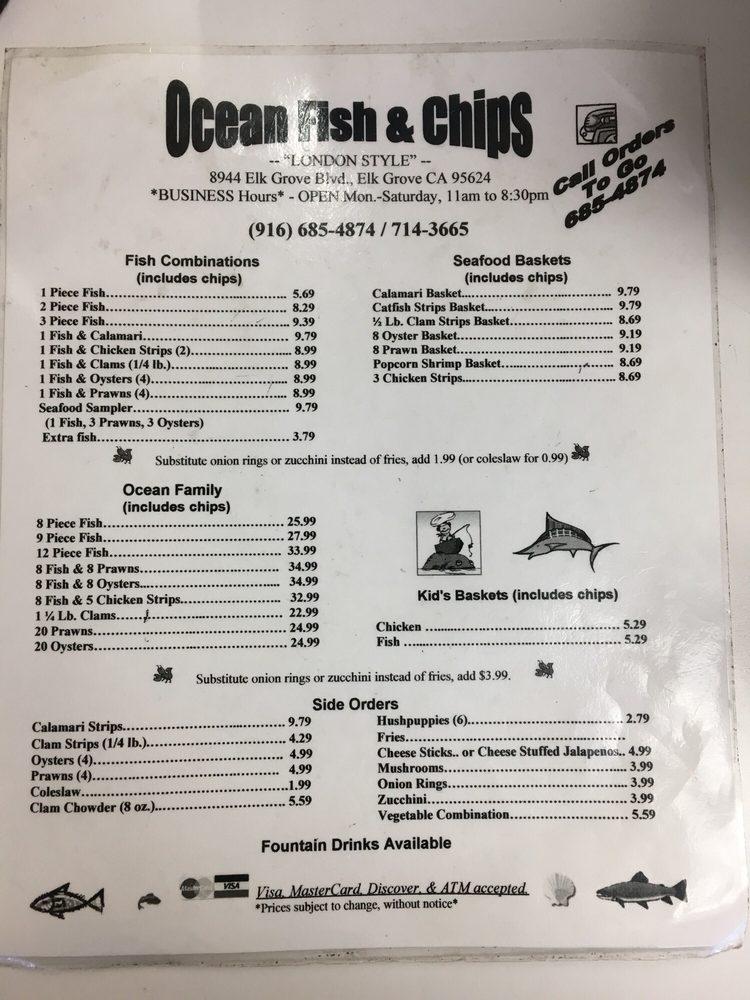Menu at Ocean Fish & Chips restaurant, Elk Grove, Elk Grove Blvd