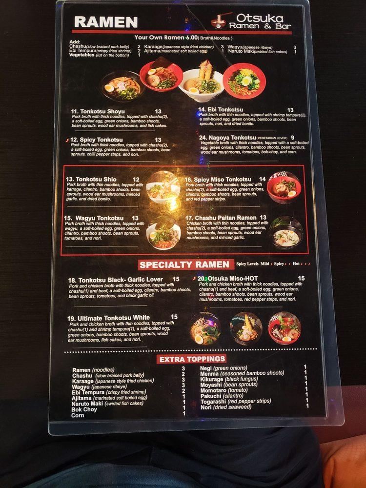Menu at Otsuka Ramen & Bar, Riverside