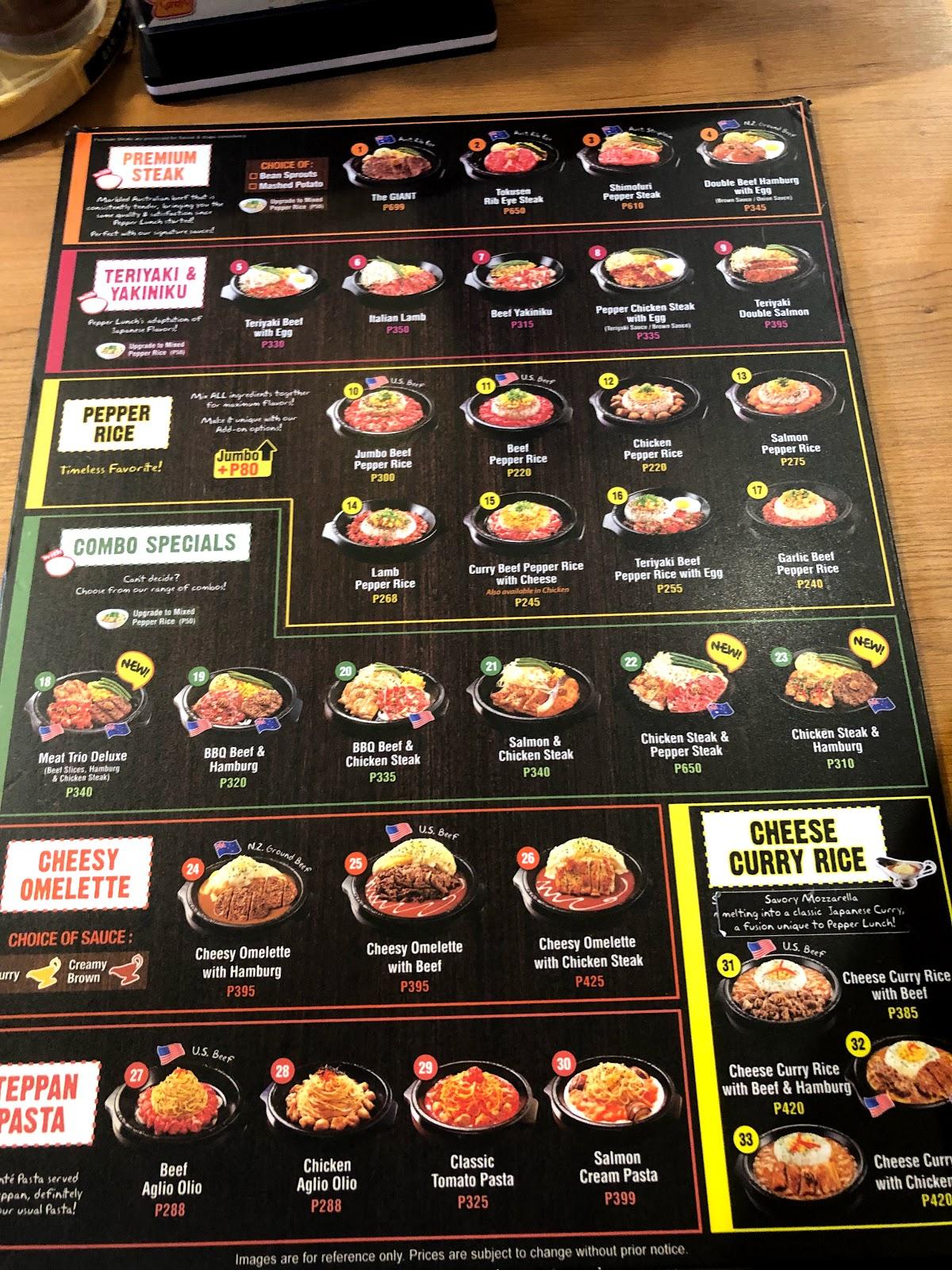 Menu at Pepper Lunch restaurant, Lipa, SM City Lipa