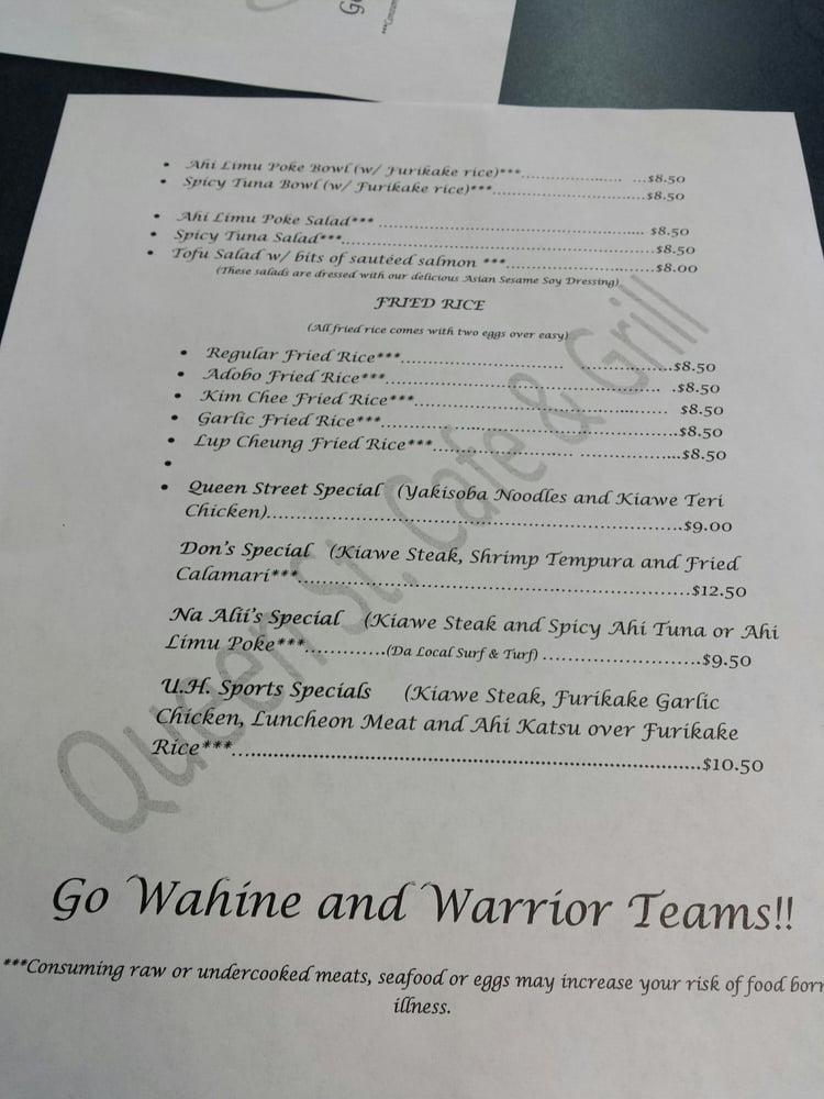 Menu at Queen Street Cafe & Grill, Aiea