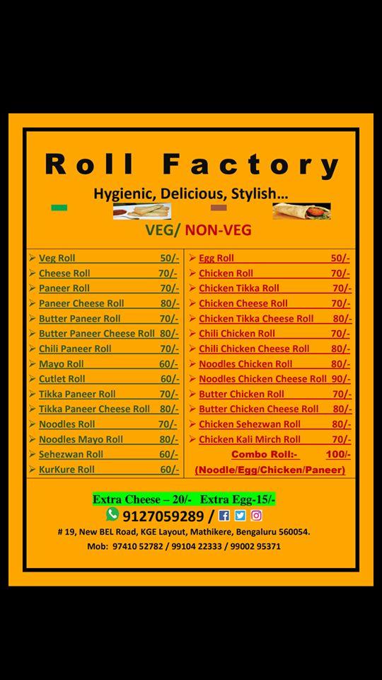 Menu at Roll Factory, Bengaluru, 2HJC+H32