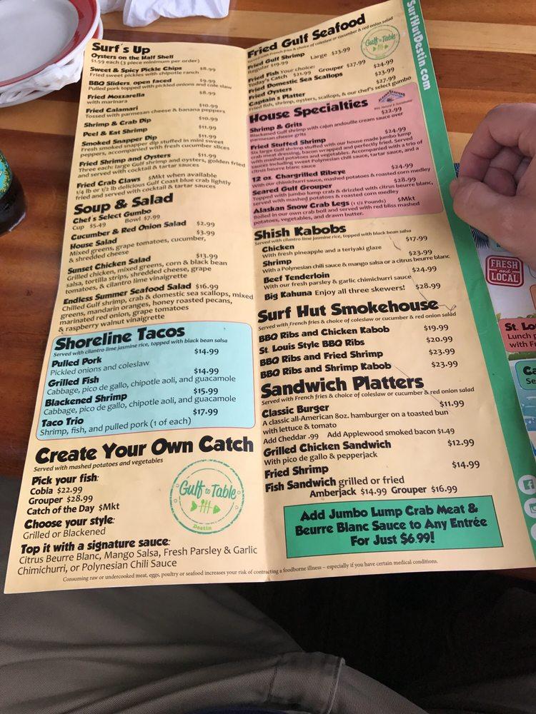 Menu at Surf Hut restaurant, Destin