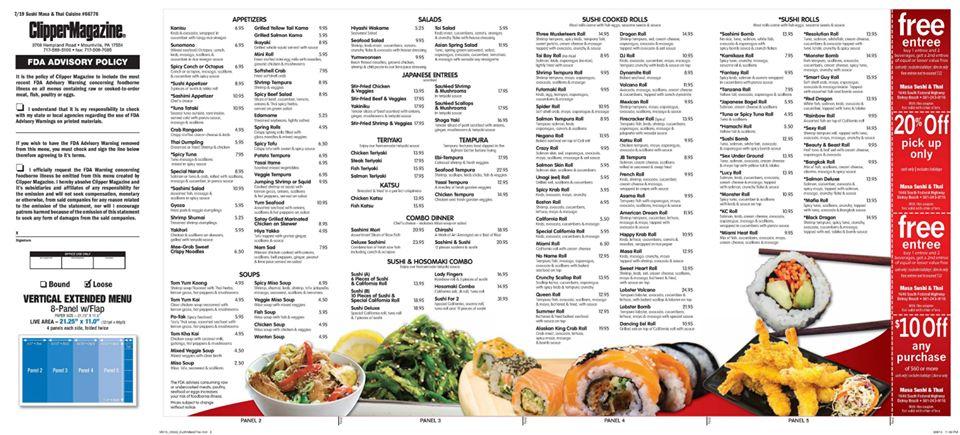 Menu at Sushi Masa & Thai Cuisine restaurant, Boca Raton, NW 19th St # 1201