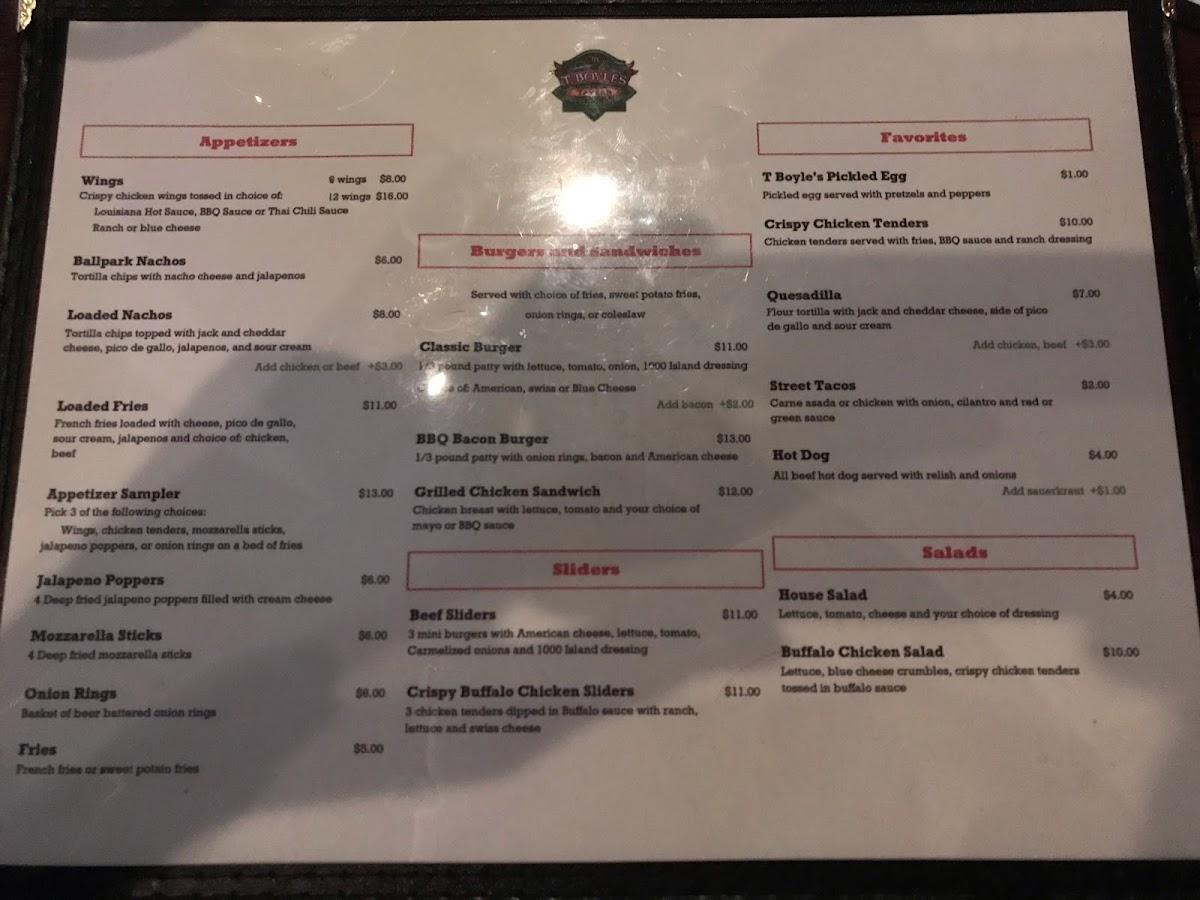 Menu at T. Boyle's Tavern pub & bar, Pasadena