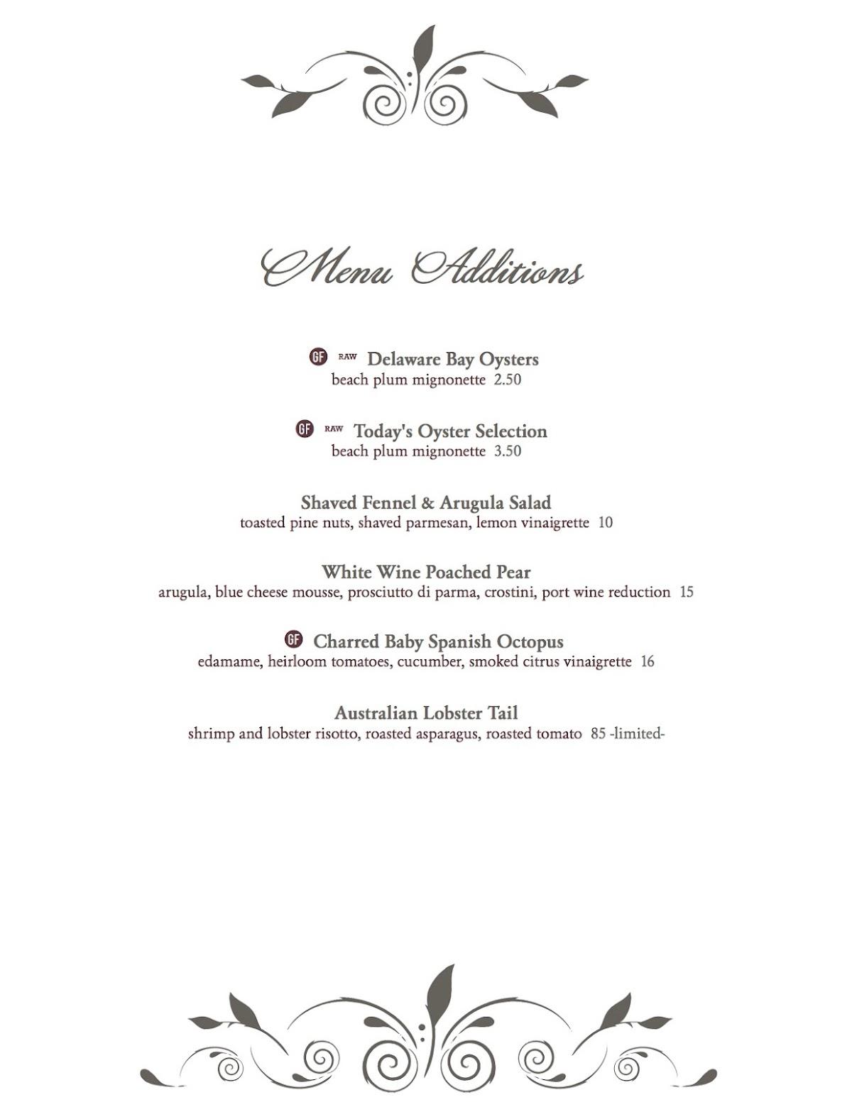 Menu at Washington Inn & Wine Bar, Cape May