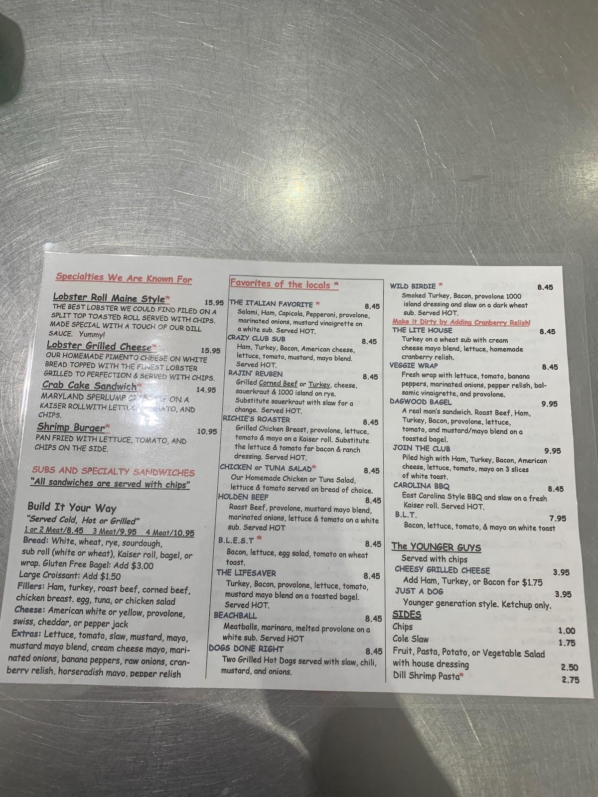 Menu at Archibald's Deli restaurant, Holden Beach