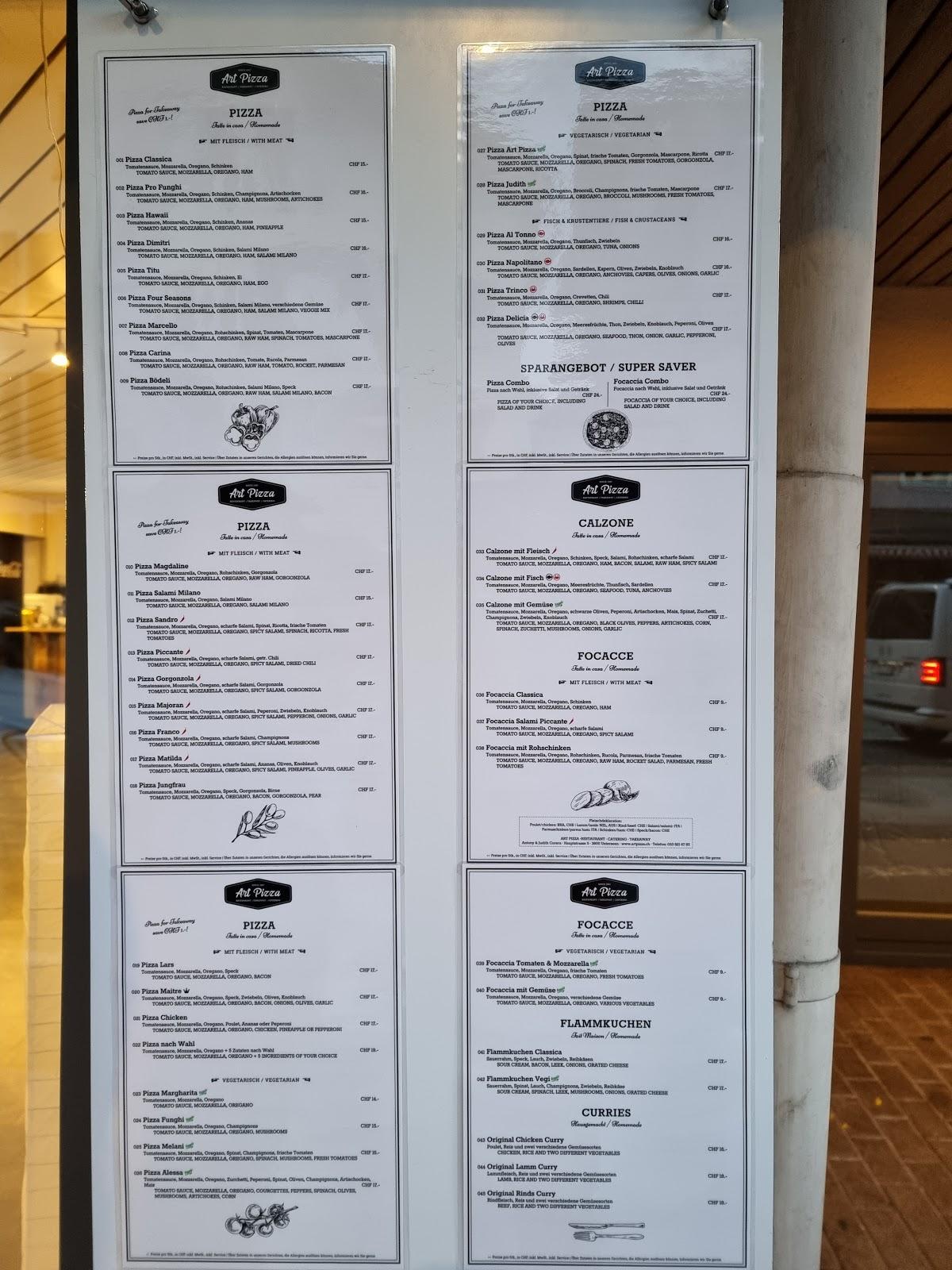 Menu at Art Pizza, Interlaken, Hauptstrasse 5