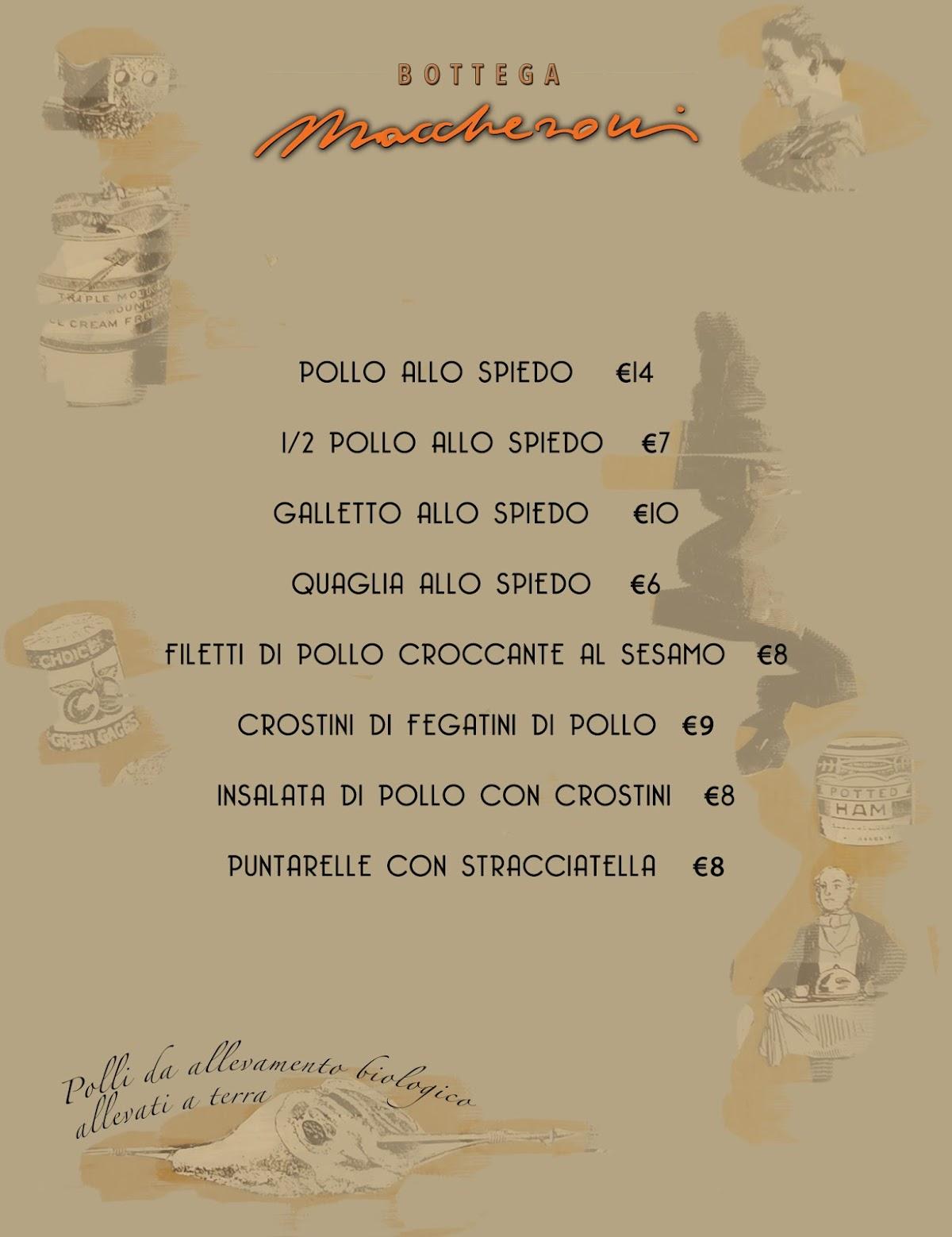 Menu da Bottega Maccheroni ristorante, Roma
