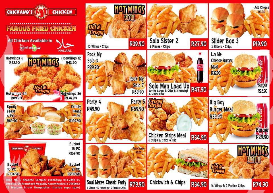 Menu at Chickanos Chicken Lydenburg restaurant, Lydenburg, Shop #3 ...