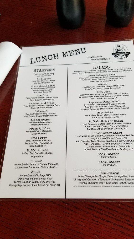 Menu at Dan's Restaurant & Taphouse, Boonsboro