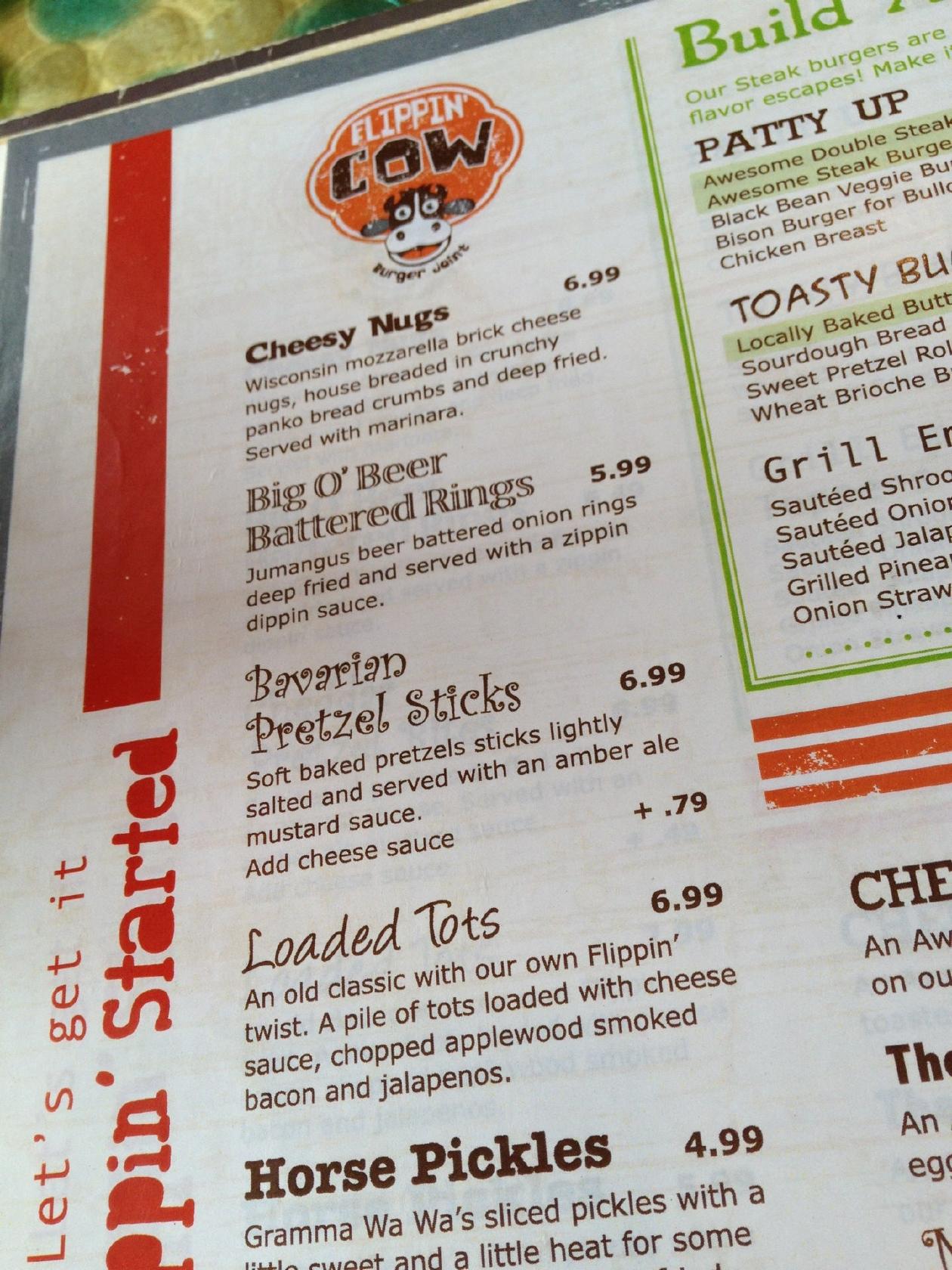 Menu at Flippin Cow pub & bar, Elkhart