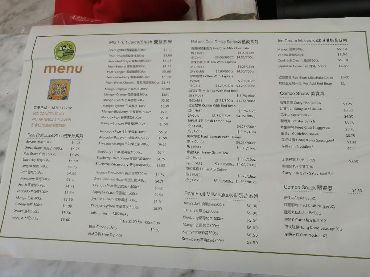 Menu at Fruit Jungle Bubble Tea restaurant, Markham