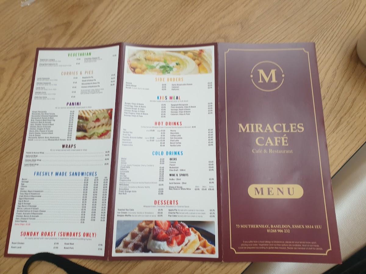 Menu at Miracles Cafe/Restaurant, London