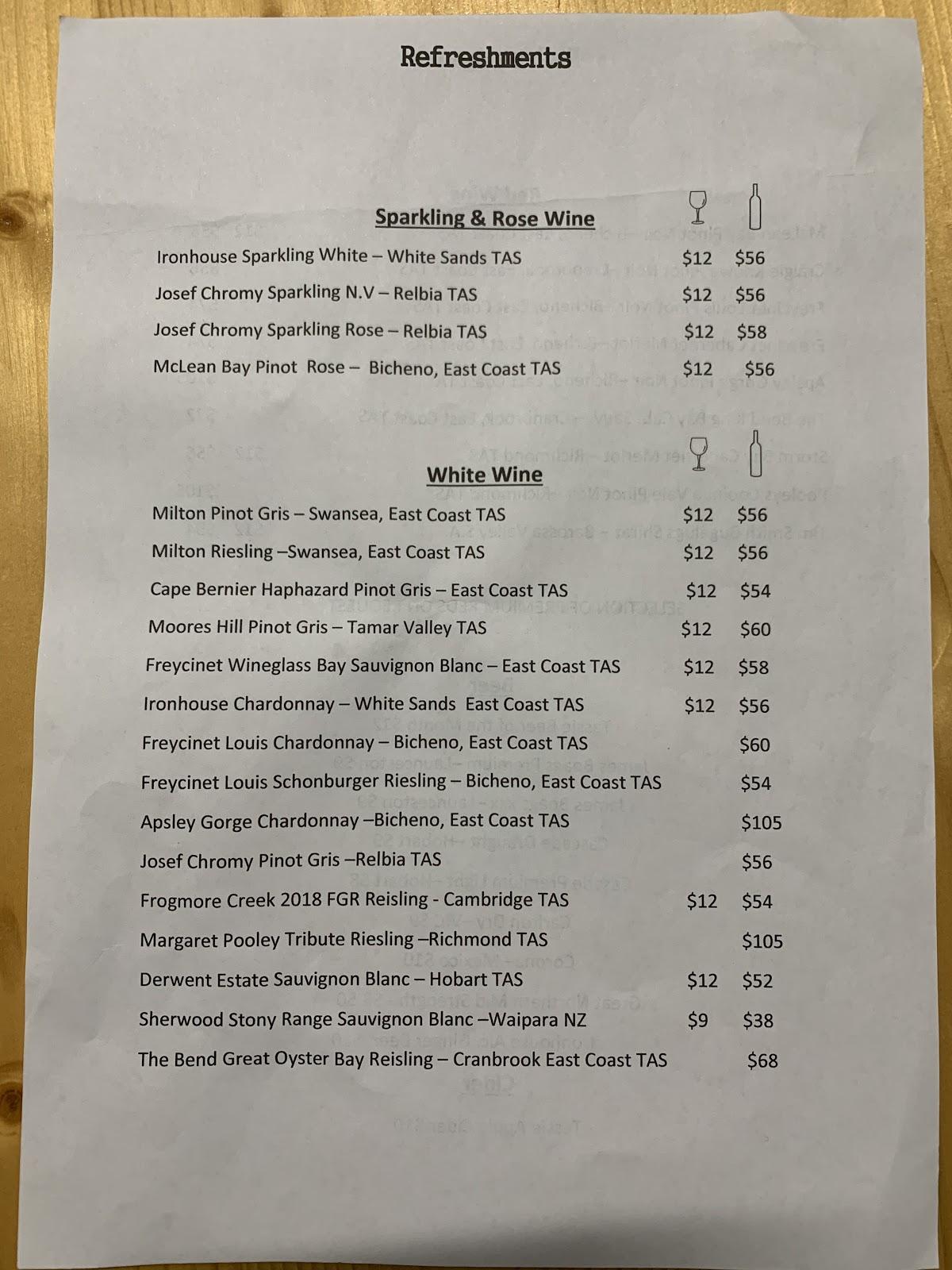 Menu at Sealife Restaurant&Café, Bicheno
