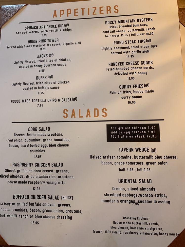 Menu at Tall Boys Tavern steakhouse, Hobson