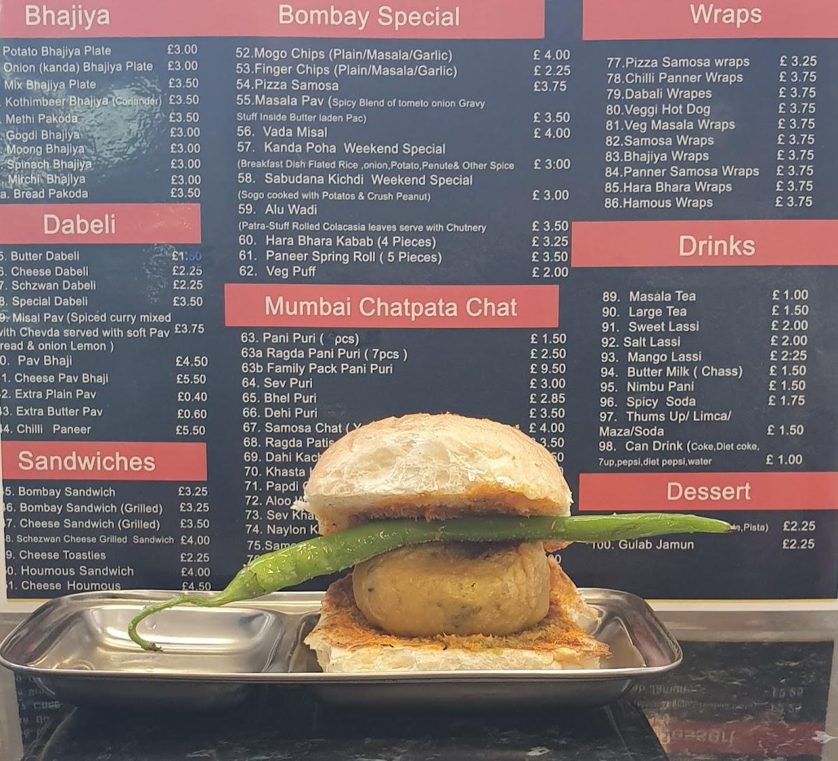 Menu at Bombay Vadapav and Dabeli restaurant, Wembley