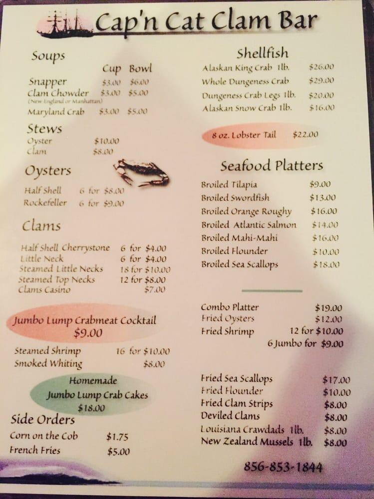 Menu at Cap'n Cats Clam Bar & Tavern, West Deptford