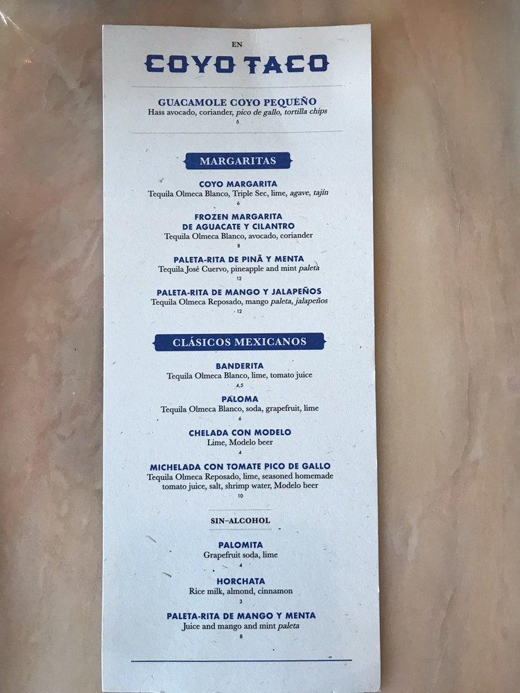 Menu at Coyo Taco - Príncipe Real restaurant, Lisbon