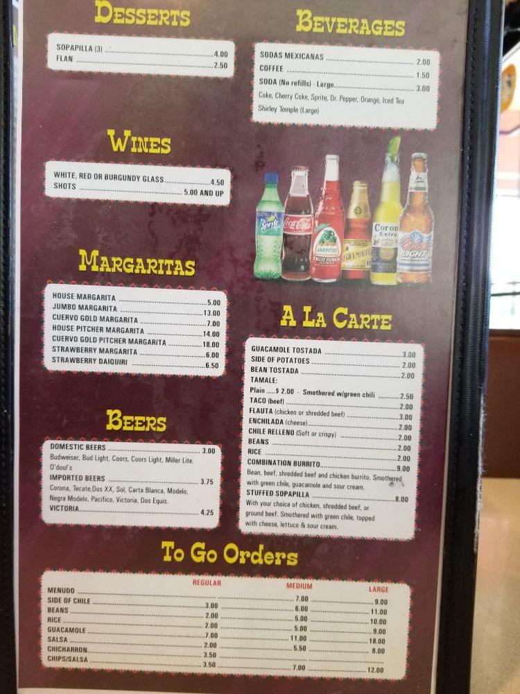 Menu at El Rancherito restaurant, Denver